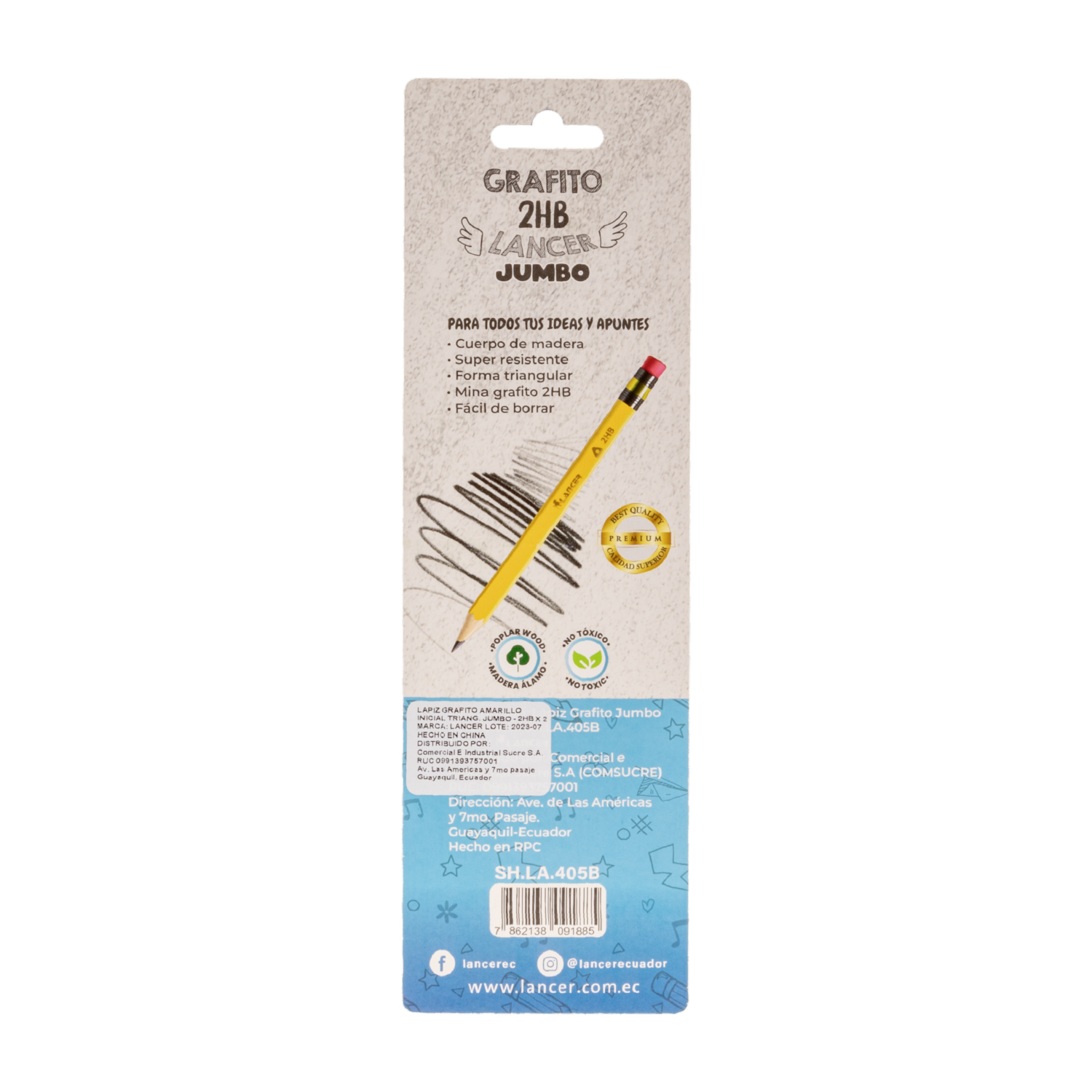 Lápiz De Grafito Diseño Triangular Amarillo Jumbo LANCER 2HB - Megamaxi